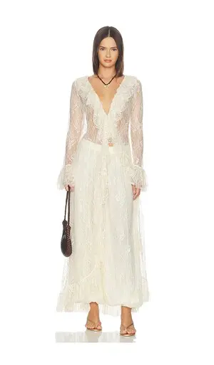 Hemant & Nandita Ruffled Front Open Cape In White - Eggshell