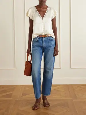 Citizens Of Humanity Lola Flutter Lace-trimmed Satin Blouse - Neutrals