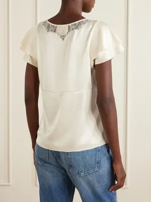 Citizens Of Humanity Lola Flutter Lace-trimmed Satin Blouse - Neutrals
