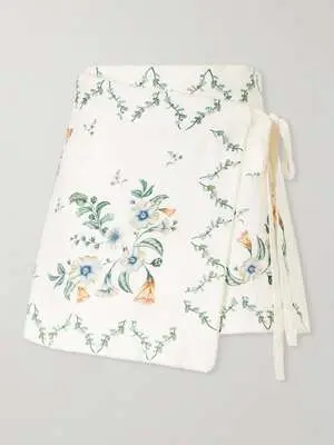 Agua Bendita Luna Brisa Floral-printed Linen Pareo Cream