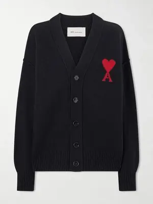 AMI Paris Intarsia Merino Wool Cardigan