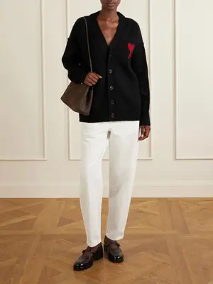 AMI Paris Intarsia Merino Wool Cardigan