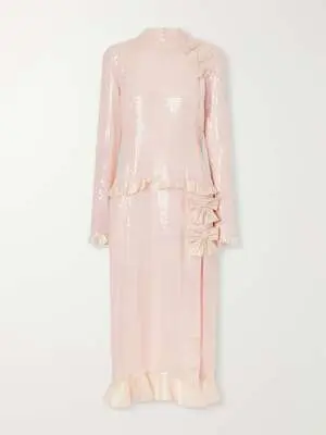 Alessandra Rich Sequin-embellished Silk-georgette Midi Dress - Pink