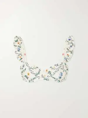 Agua Bendita Kiwi Brisa Floral-print Bikini Top - Cream