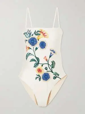 Agua Bendita Durazno Brisa Floral-embroidered Recycled Swimsuit - Cream