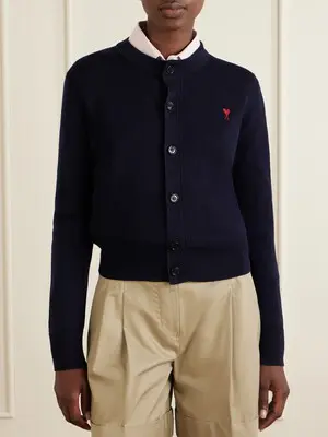 AMI Paris Embroidered Wool Cardigan