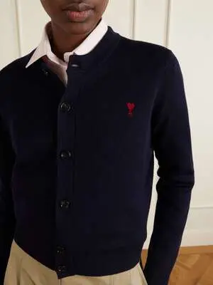 AMI Paris Embroidered Wool Cardigan
