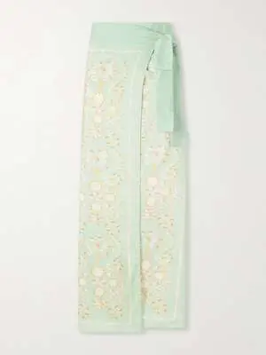 Agua Bendita Lavanda Playa Printed Cotton And Silk-blend Voile Coverup - Green