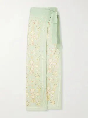 Agua Bendita Lavanda Playa Printed Cotton And Silk-blend Voile Coverup - Green