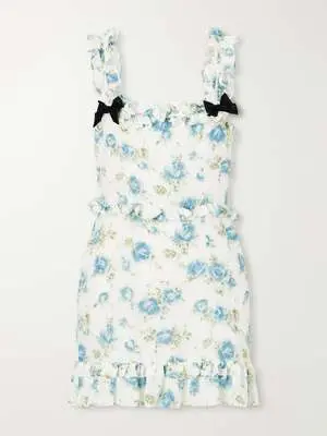 Alessandra Rich Ruffled Floral-print Silk Mini Dress - Blue