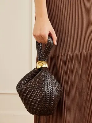 AMANU Zambia Woven Leather Clutch Bag With Gold-tone Clasp - Brown