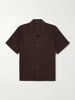 JAMES PERSE Convertible-collar Linen Shirt - Brown
