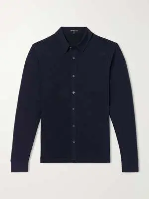 JAMES PERSE Clean Finish Slim-fit Cotton-jersey Shirt - Navy
