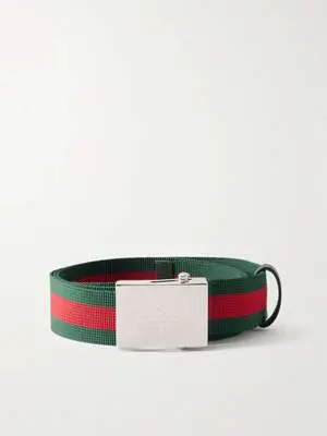 Gucci 3.5cm Striped Woven Belt - Green