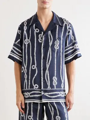 Dolce & Gabbana Marina Camp-collar Printed Silk-twill Shirt - Blue
