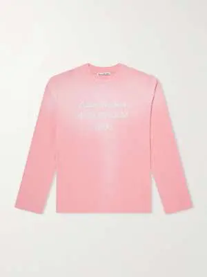 Acne Studios Edden U 1996 Logo-print Distressed Cotton And Hemp-blend T-shirt - Pink