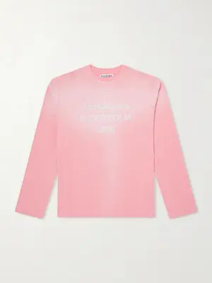 Acne Studios Edden U 1996 Logo-print Distressed Cotton And Hemp-blend T-shirt - Pink