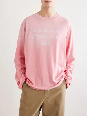 Acne Studios Edden U 1996 Logo-print Distressed Cotton And Hemp-blend T-shirt - Pink