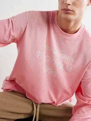 Acne Studios Edden U 1996 Logo-print Distressed Cotton And Hemp-blend T-shirt - Pink