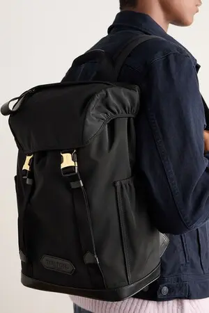 TOM FORD Leather-trimmed Logo-appliqué Nylon Backpack