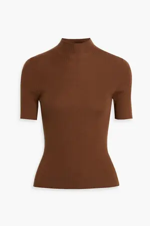 Theory Leenda Ribbed Merino Wool Turtleneck Top - Brown
