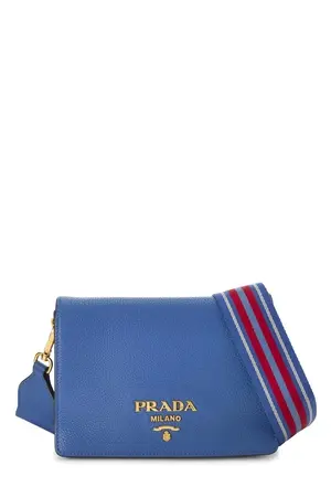 PRADA Blue Vitello Daino Dual Strap Handbag Crossbody