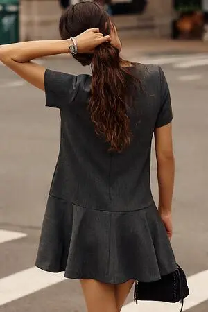 Maeve Drop-waist Mini Swing Dress - Dark Grey