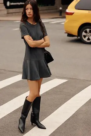 Maeve Drop-waist Mini Swing Dress - Dark Grey