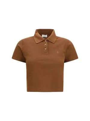 Saint Laurent Cassandre Short Cotton Piqué Polo Shirt - Brown