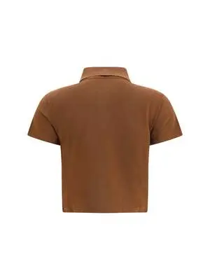 Saint Laurent Cassandre Short Cotton Piqué Polo Shirt - Brown