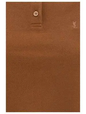 Saint Laurent Cassandre Short Cotton Piqué Polo Shirt - Brown