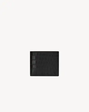 Saint Laurent Tiny Cassandre East/west Wallet In Crocodile-embossed Leather - Black