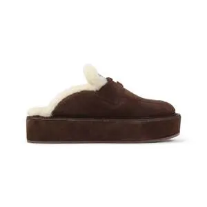 Miu Miu Suede Sabot With Shearling Lining - Brown