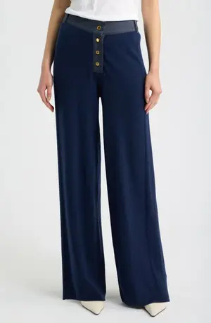 Rag & Bone Lucy Wide Leg Wool Blend Pants - Navy
