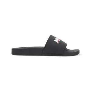 Balenciaga Rubber Pool Slide With Political Logo - Black