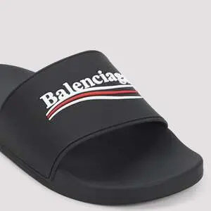 Balenciaga Rubber Pool Slide With Political Logo - Black