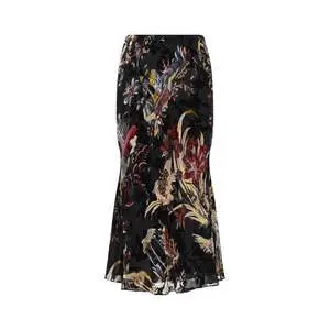 Etro Etro High-Waisted Floral And Animal Print Devoré Midi Skirt Black