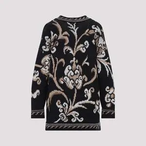 Etro Wool Jacquard Motif Cardigan - Black