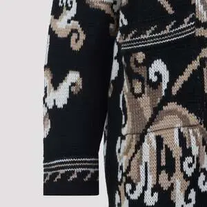 Etro Wool Jacquard Motif Cardigan - Black
