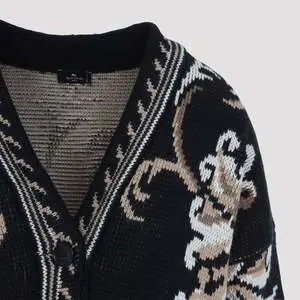 Etro Wool Jacquard Motif Cardigan - Black