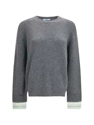 Prada Crewneck Wool Sweater With Layered Sleeves - Gray
