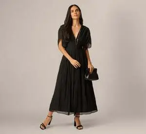 Adrianna Papell Dolman Sleeve Crinkle Organdy Dress - Black