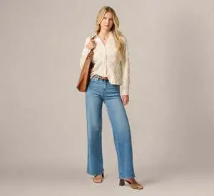 Adrianna Papell Long Sleeve Floral Embroidery Textured Blouse - Cream