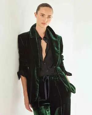 Serena Bute Velvet Shawl Collar Blazer - Green