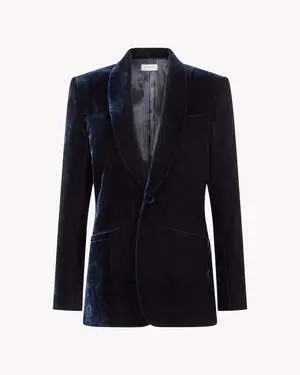 Serena Bute Velvet Blazer - Navy