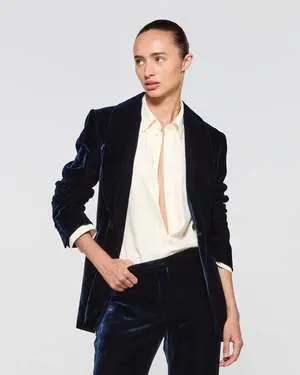 Serena Bute Velvet Blazer - Navy