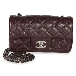 CHANEL Burgundy Quilted Caviar Extra Mini Rectangular Flap Bag