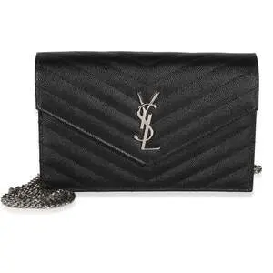 Saint Laurent Grain De Poudre Classic Cassandre Chain Wallet - Black