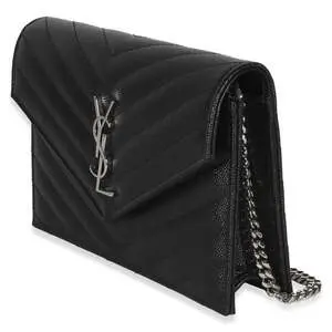 Saint Laurent Grain De Poudre Classic Cassandre Chain Wallet - Black