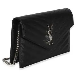 Saint Laurent Grain De Poudre Classic Cassandre Chain Wallet - Black